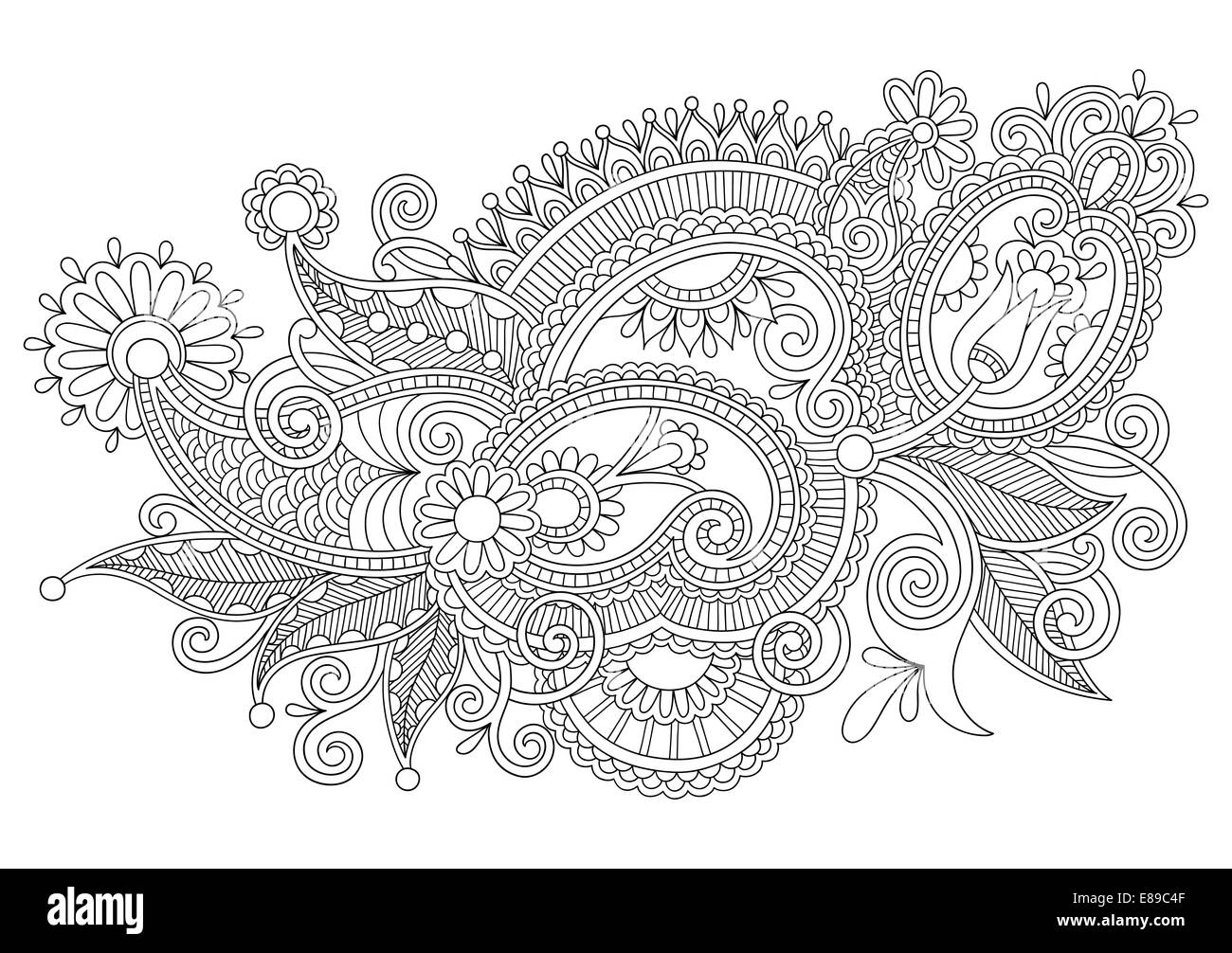 original hand draw line art ornate flower design. Ukrainian trad Stock ...