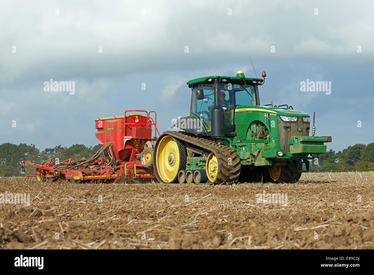 John Deere 8360 RT tractor fitted with a Vaderstad Rapid A 600S drill ...