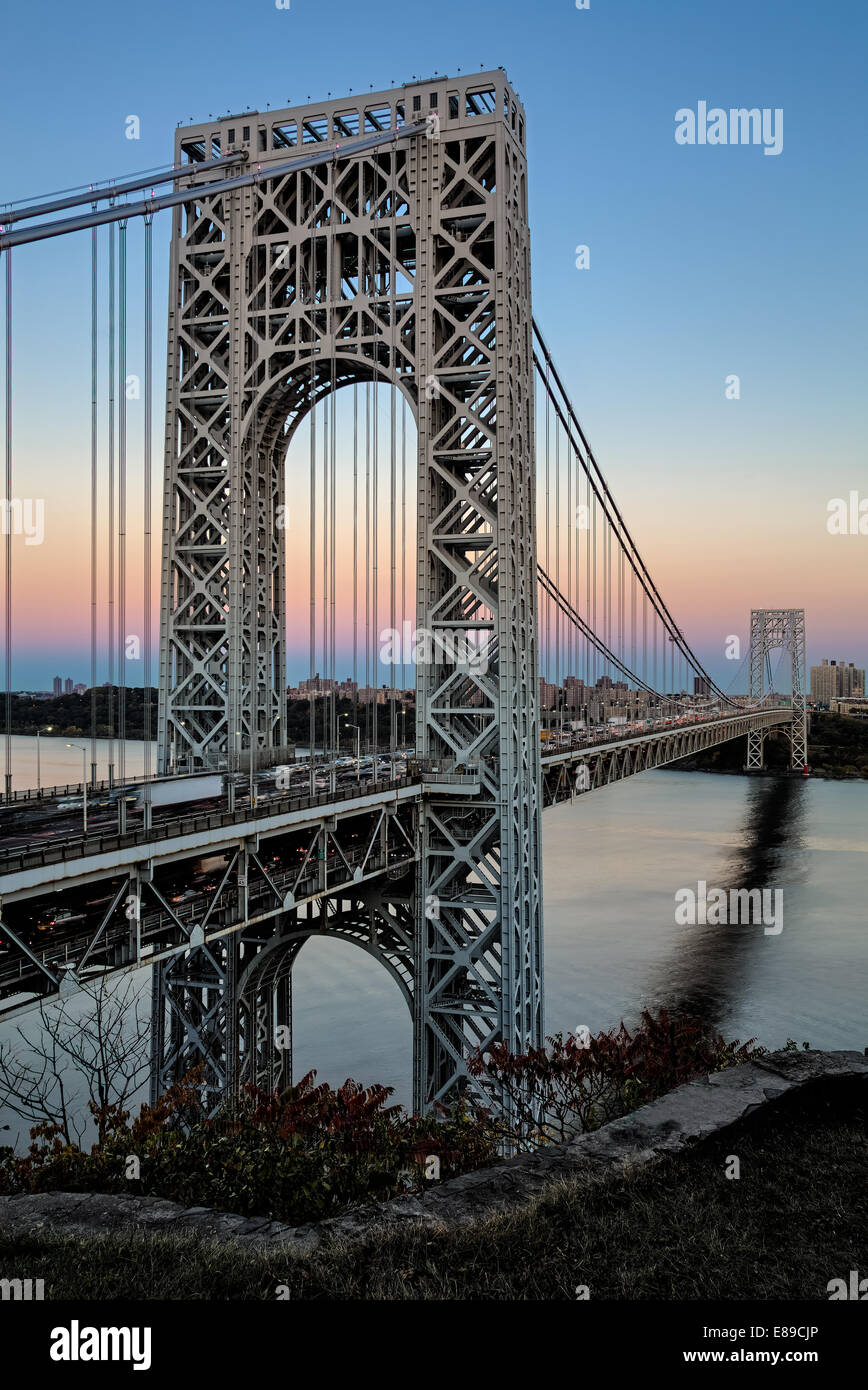 George Washington Bridge during the rush hour and sunset Stock Photo ...