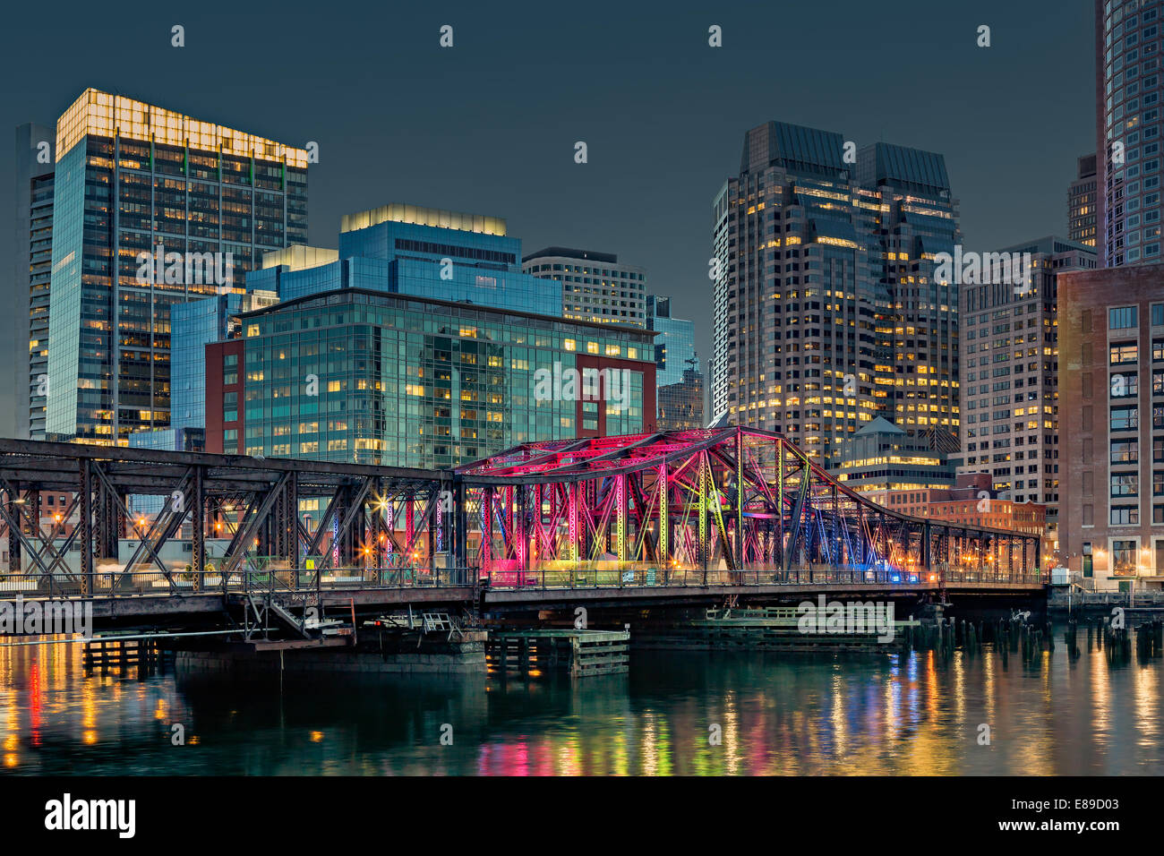 The Boston skyline during the blue hour at twilight with the Old ...