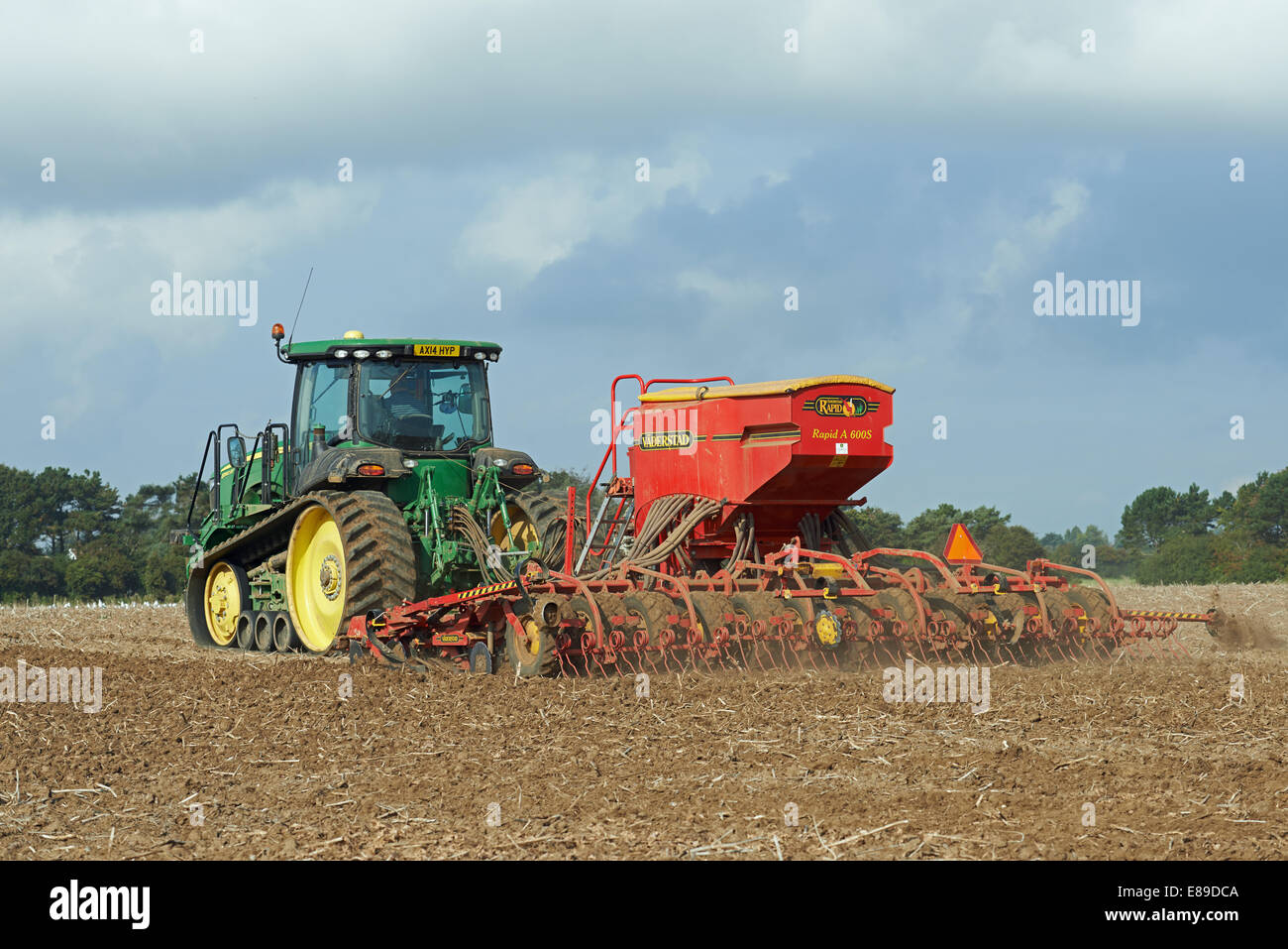 John Deere 8360 RT tractor fitted with a Vaderstad Rapid A 600S drill ...
