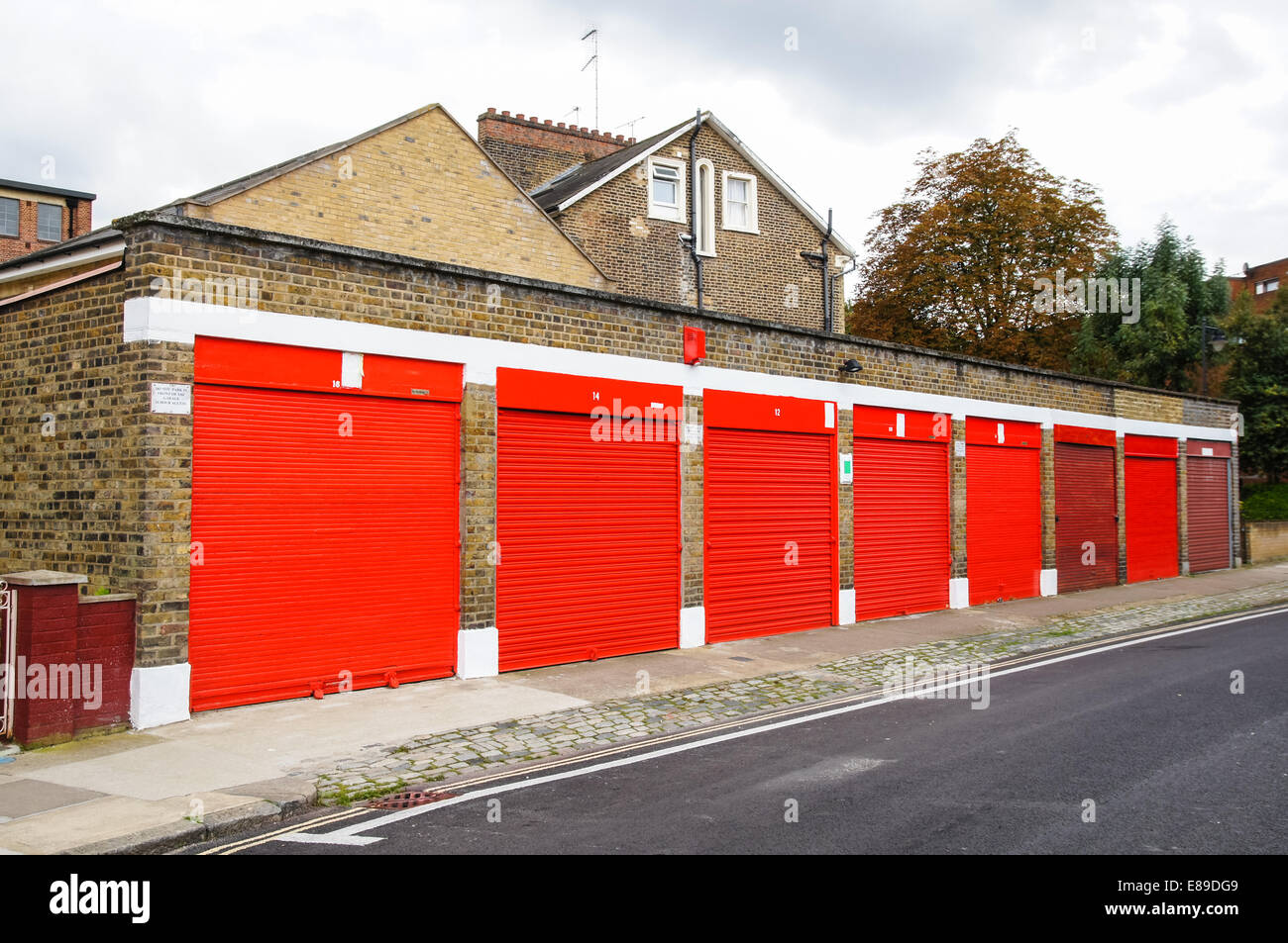 Red garage doors, London England United Kingdom UK Stock Photo - Alamy