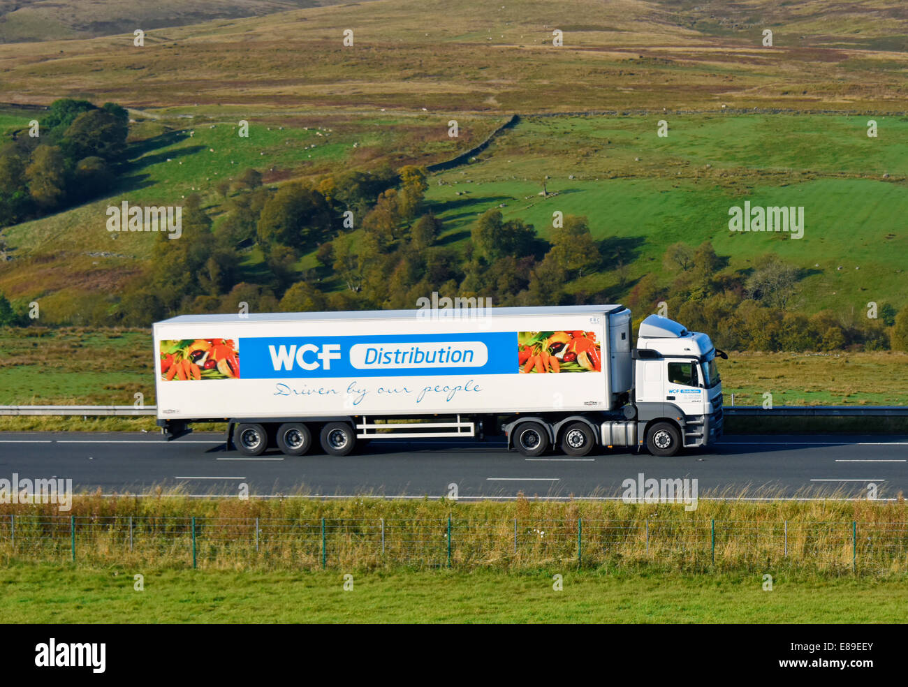 WCF Distribution HGV. M6 Motorway, northbound. Shap, Cumbria, England ...