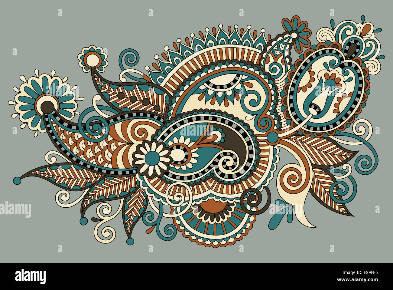 original digital draw line art ornate flower design. Ukrainian ...