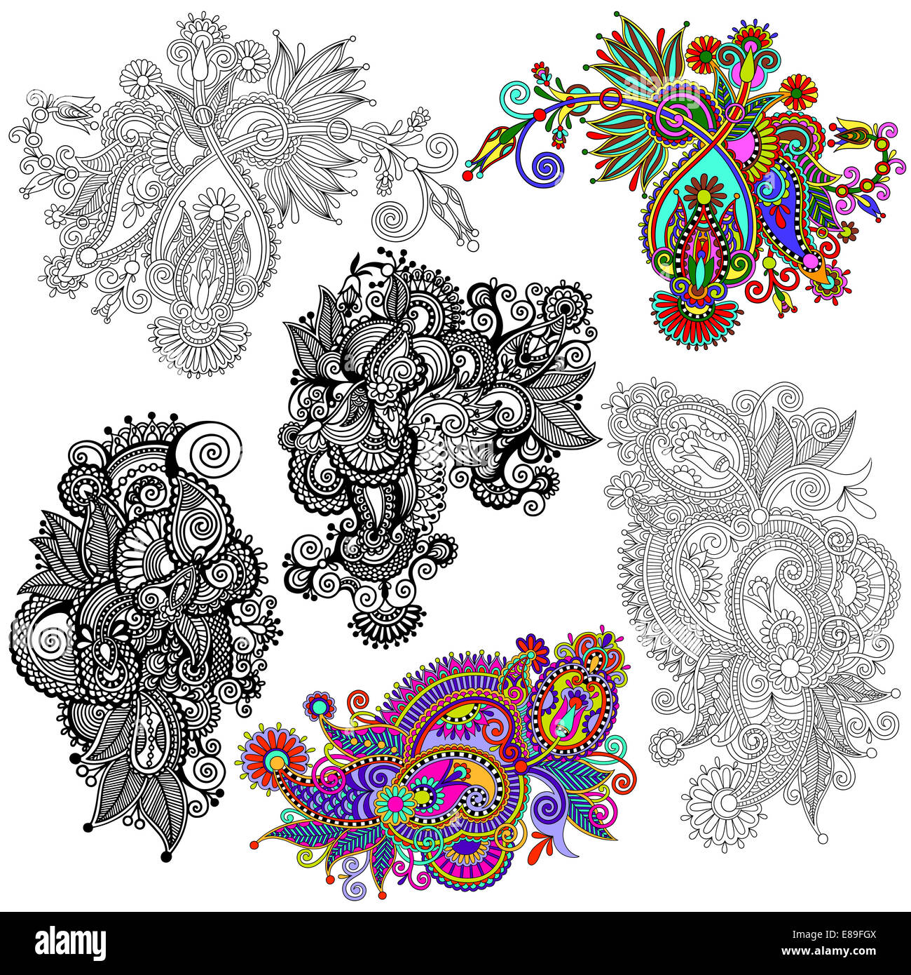original hand draw line art ornate flower design. Ukrainian trad Stock ...