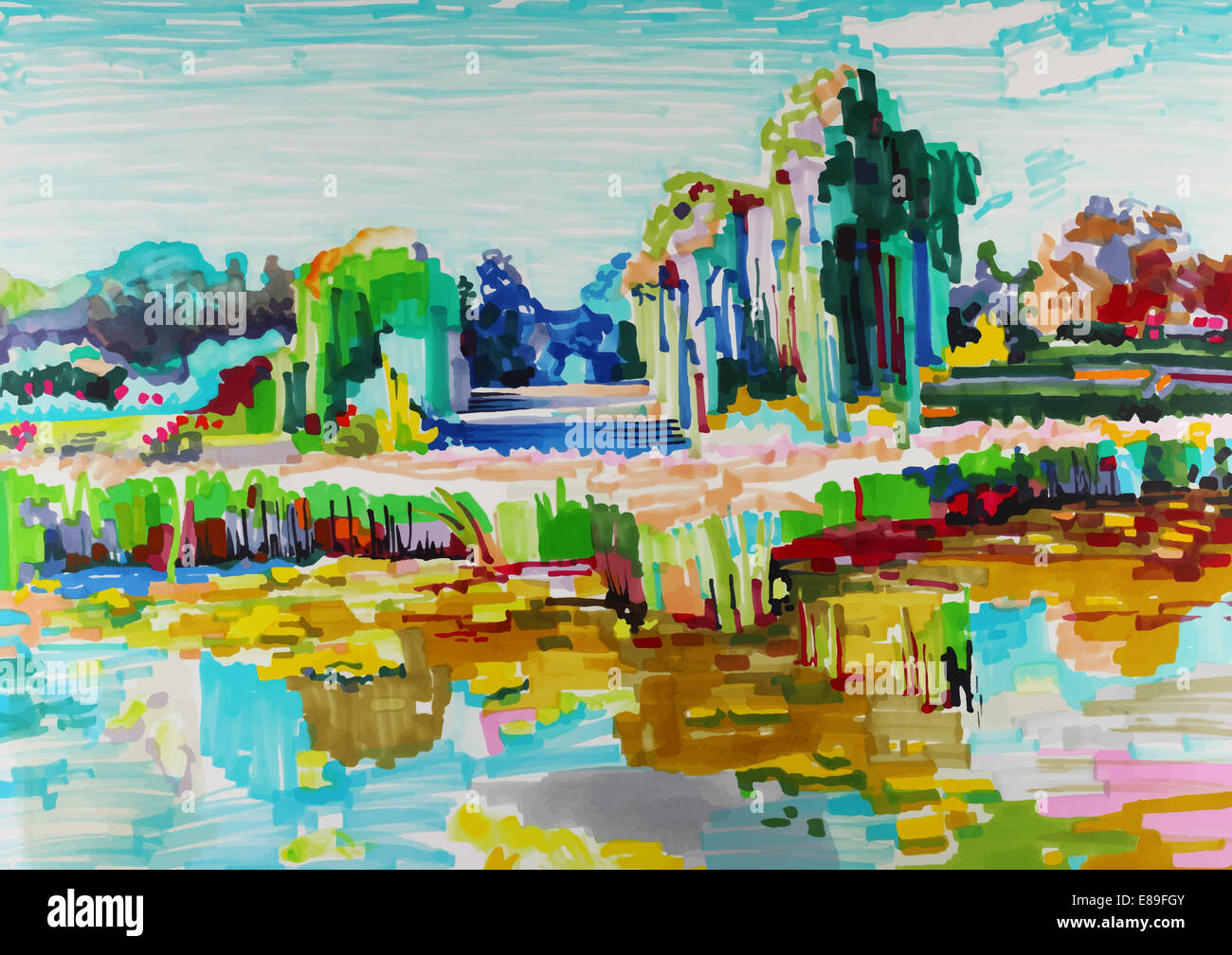 marker painting of landscape Stock Photo - Alamy