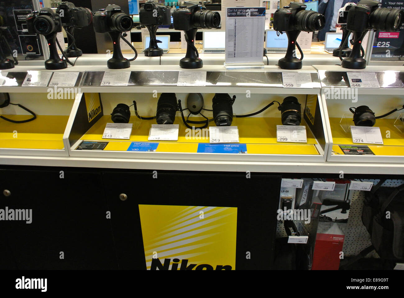 Nikon cameras range on display Stock Photo - Alamy