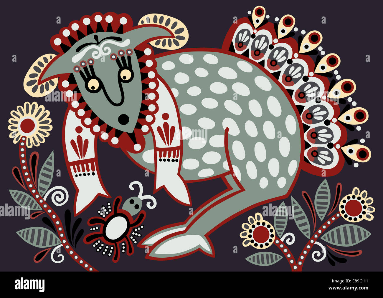 ukrainian tribal ethnic painting, unusual animal, folk illustrat Stock ...