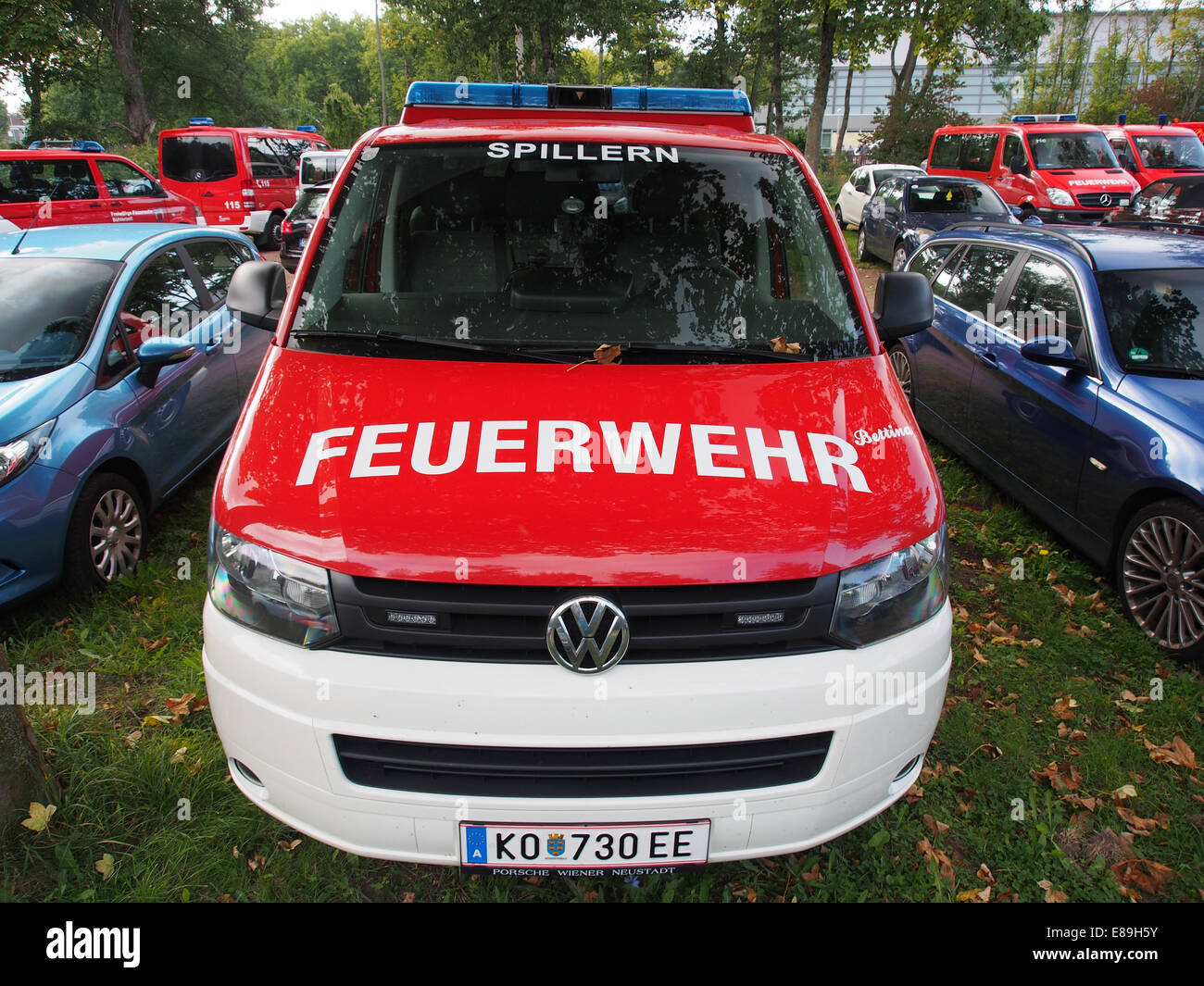 A Volkswagen fire engine from Freiwillige Feuerwehr Spillern is shown ...