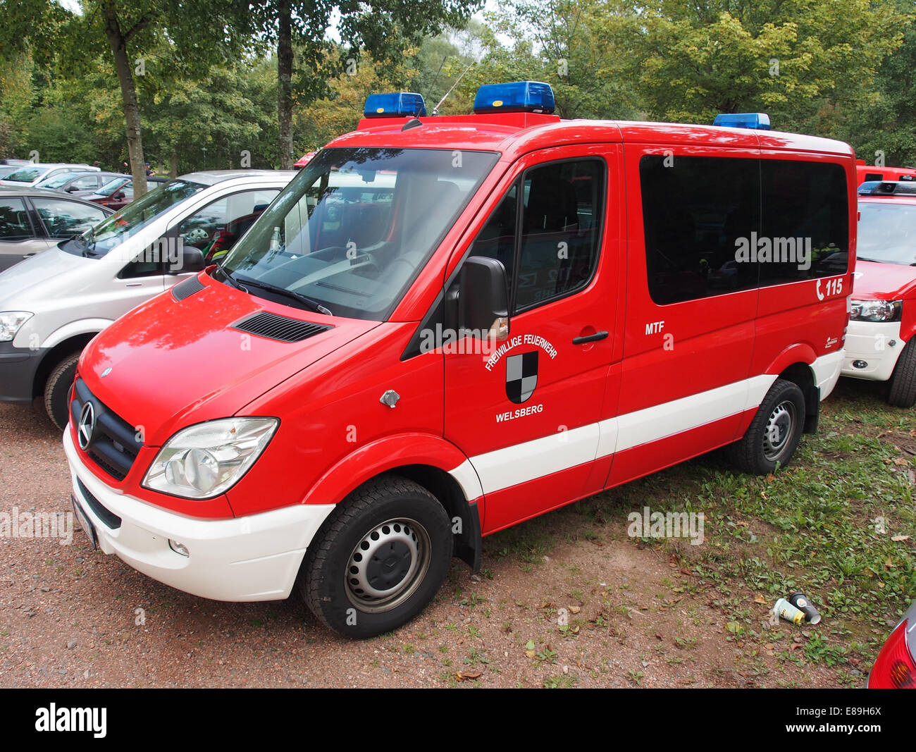 A Mercedes fire engine from the Freiwillige Feuerwehr Welsberg, seen ...