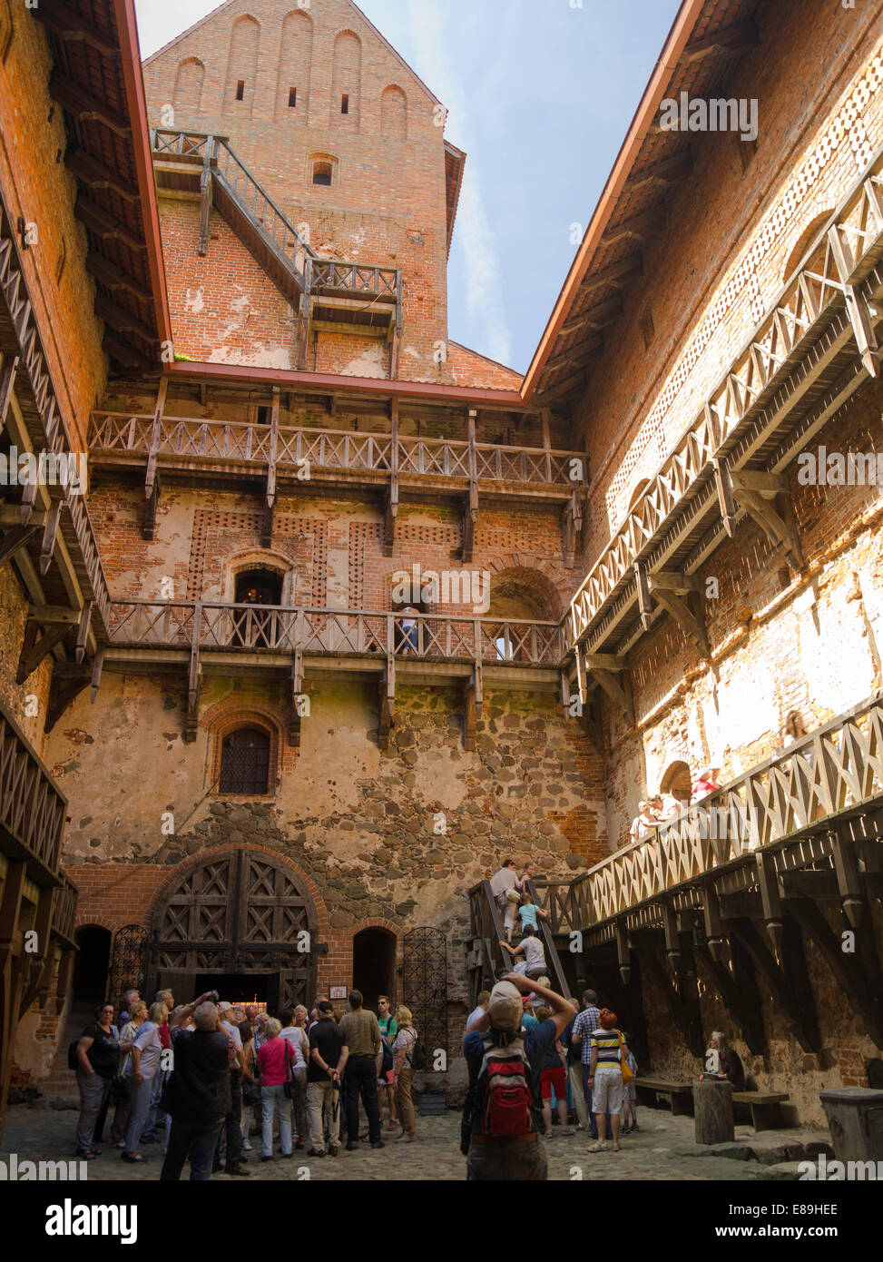Interior courtyard view of the main castle of Trakai Castle, one of ...