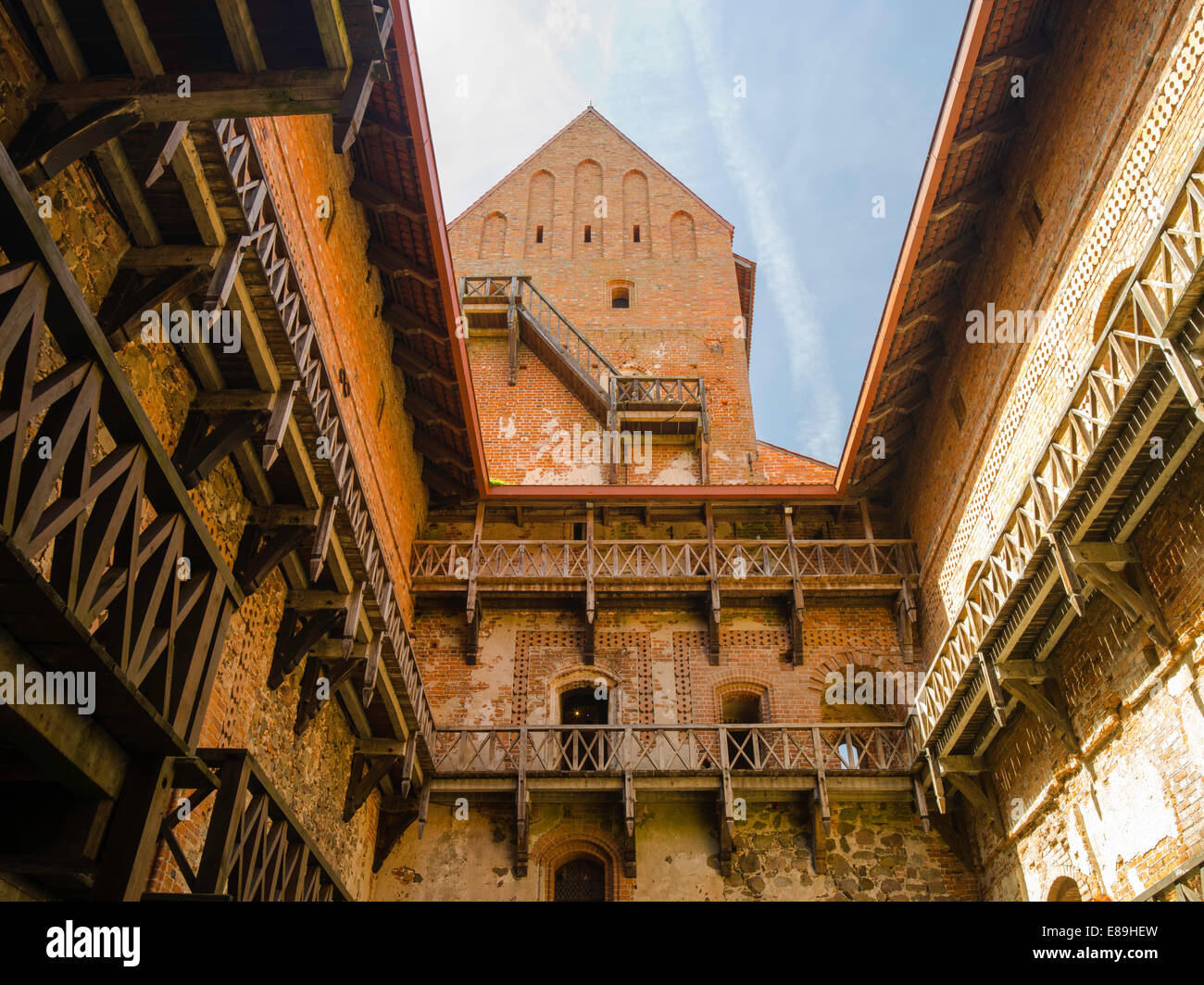 Interior courtyard view of the main castle of Trakai Castle, one of ...