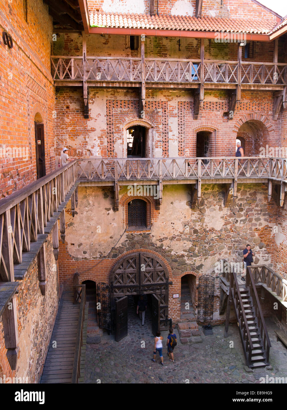 Interior courtyard view of the main castle of Trakai Castle, one of ...