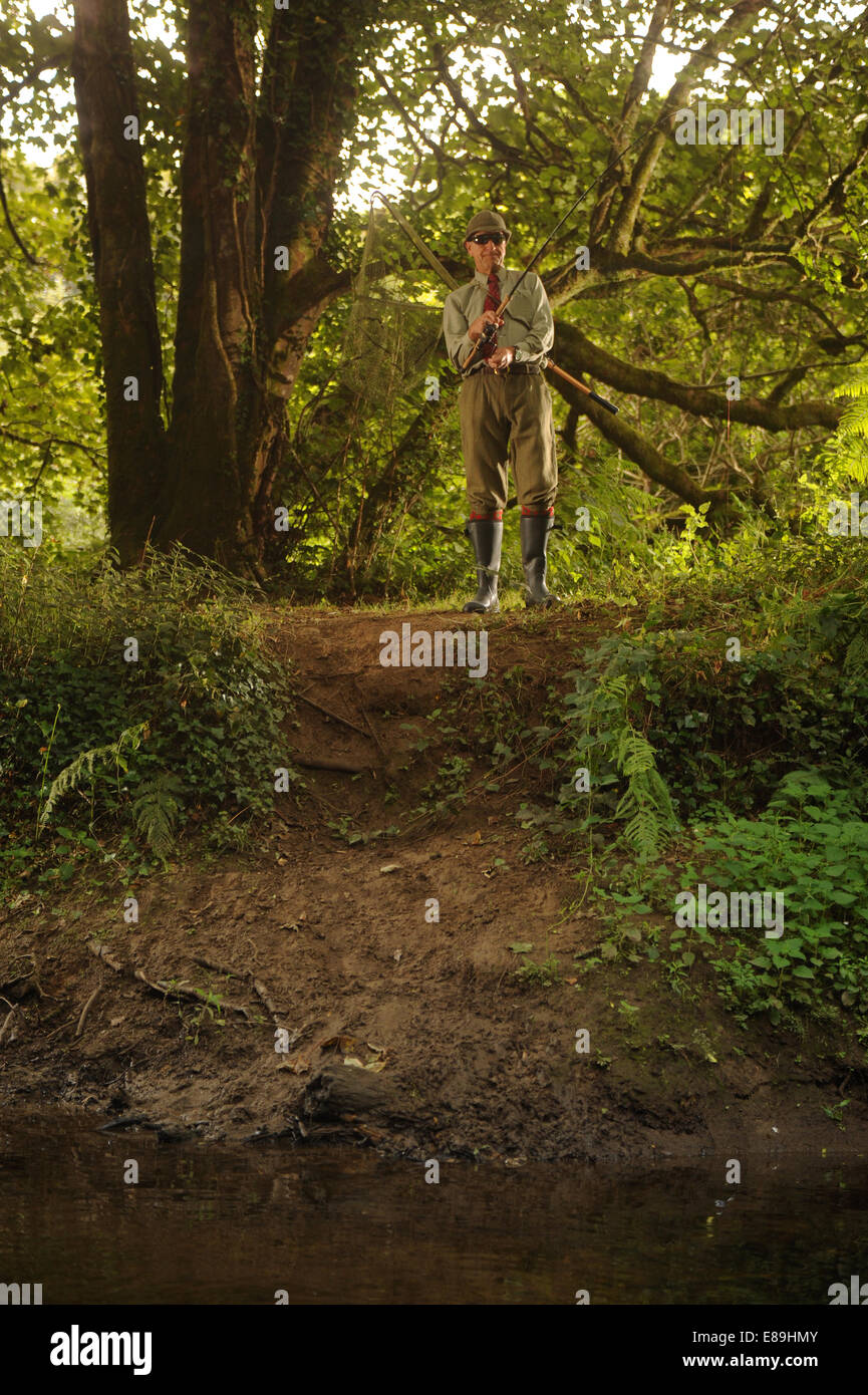 Fishing for trout salmon river camel Cornwall river bank Stock Photo ...