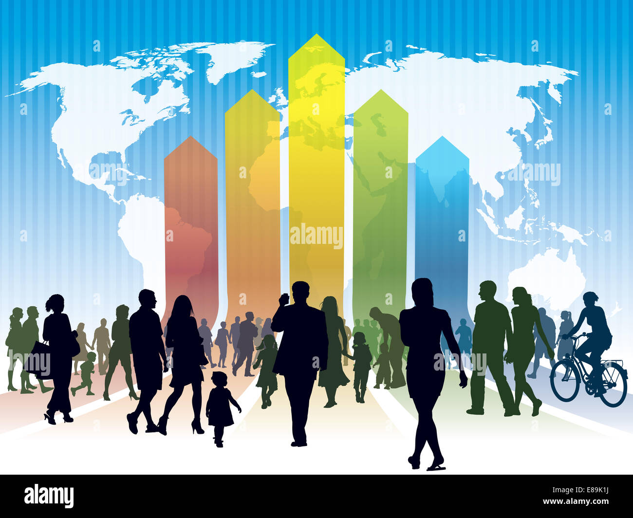 Crowd of people walking, world rat race on a rainbow Stock Photo - Alamy