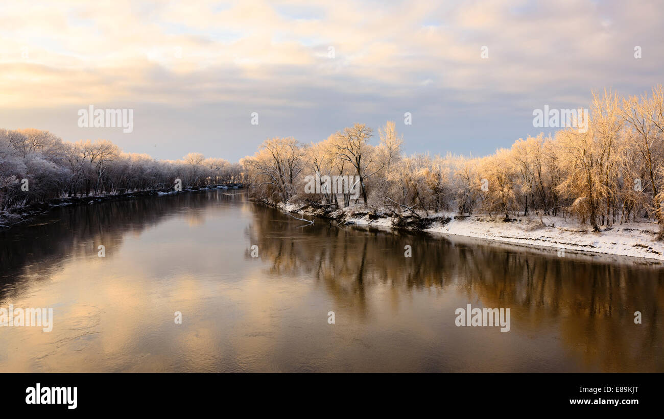 Spring snow covers trees along the Minnesota River in Bloomington Stock ...