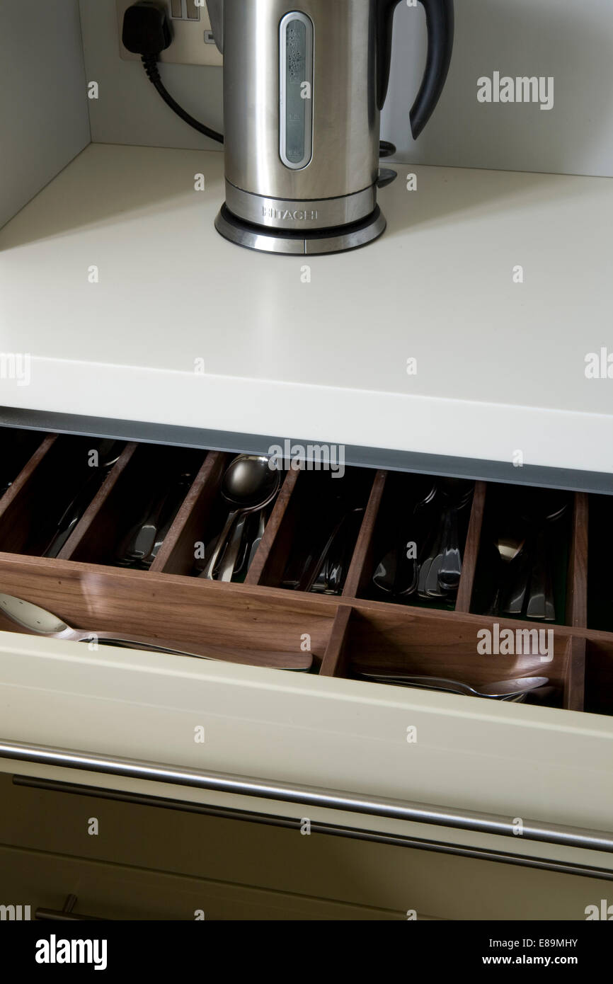 Kettle on worktop with drawer unit below Stock Photo - Alamy