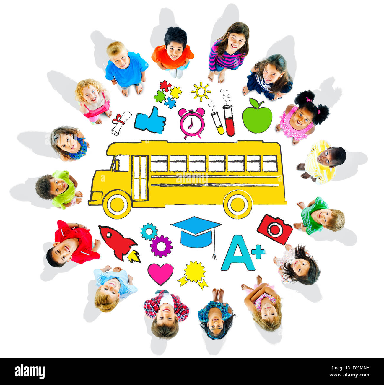 Multi-Ethnic Children Forming a Circle with School Concepts Stock Photo ...