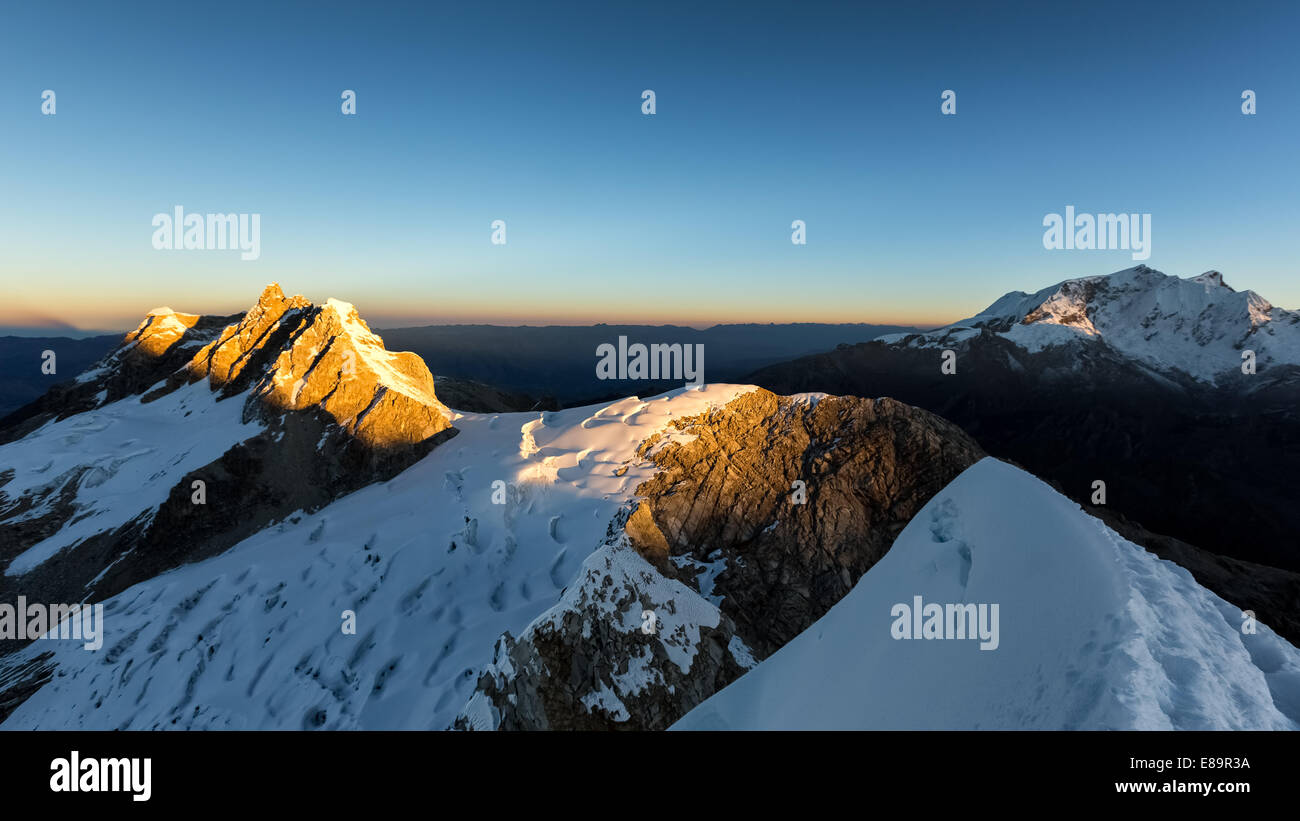 Sunrise seen from the summit of Urus Este, Ishinca valley, Cordillera ...