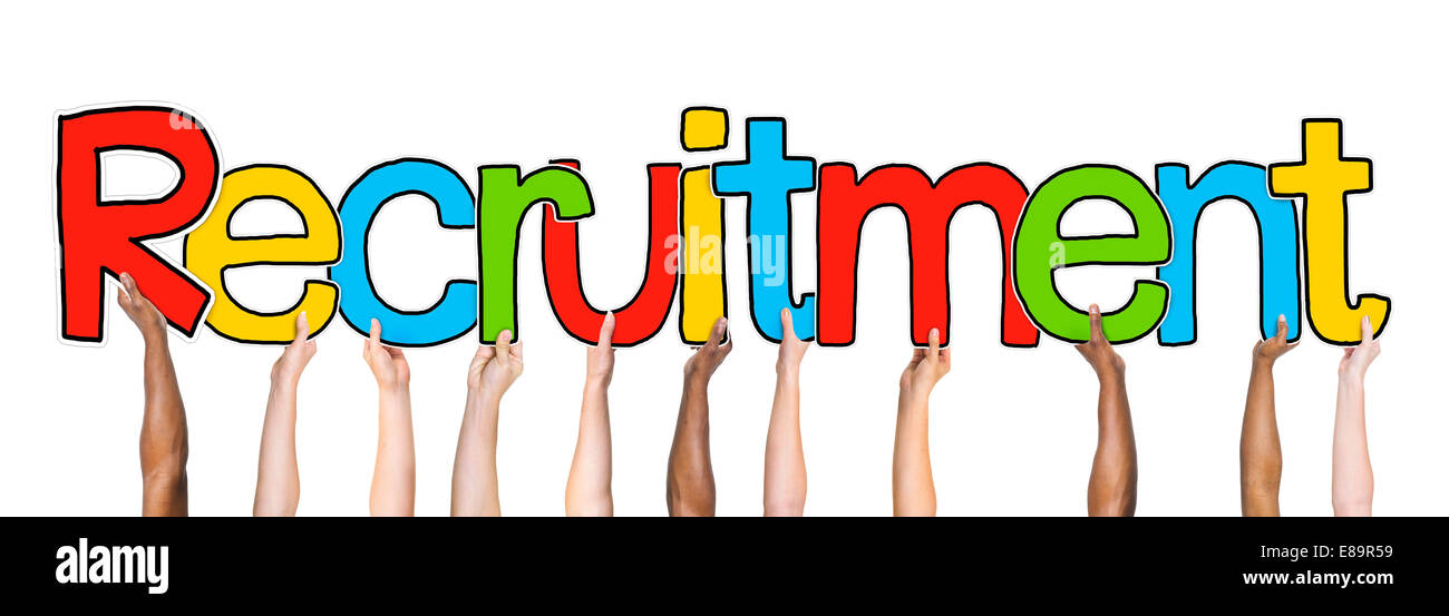 Group of Diverse People's Hands Holding Recruitment Stock Photo - Alamy