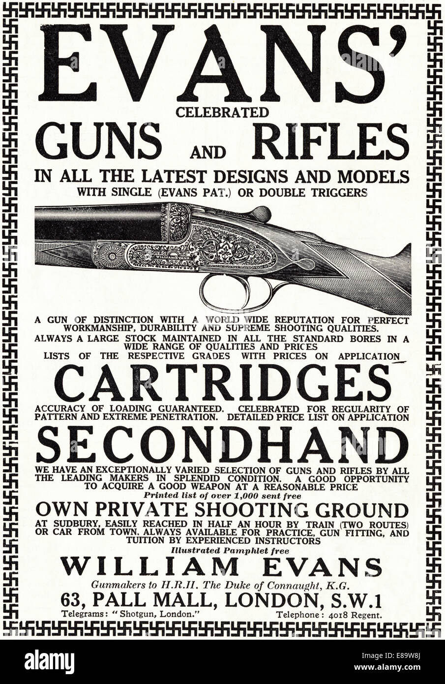 1920s advertisement for EVANS GUNS AND RIFLES of Pall Mall, London in ...