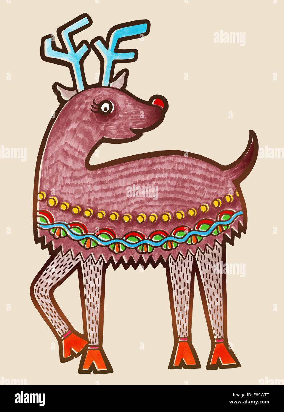 original marker drawing of christmas deer Stock Photo - Alamy