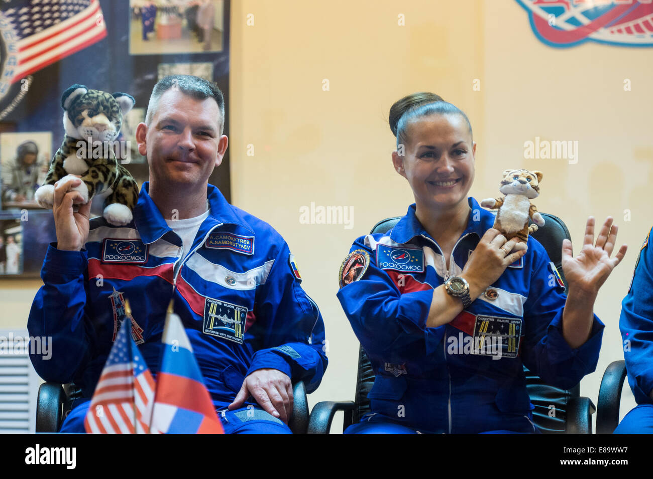 Expedition 41 crew members, Soyuz Commander Alexander Samokutyaev and ...