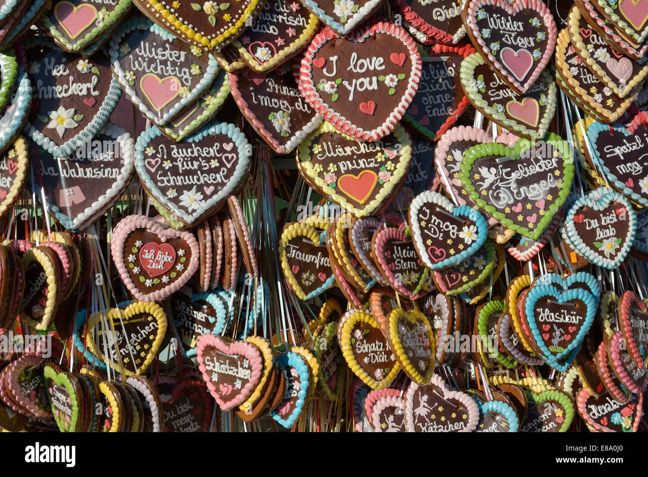Gingerbread hearts at a stall, Oktoberfest, Munich, Upper Bavaria ...
