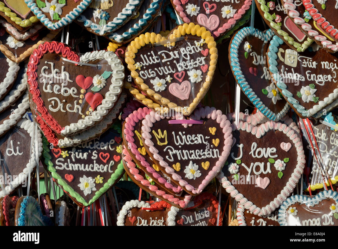 Gingerbread hearts at a stall, Oktoberfest, Munich, Upper Bavaria ...