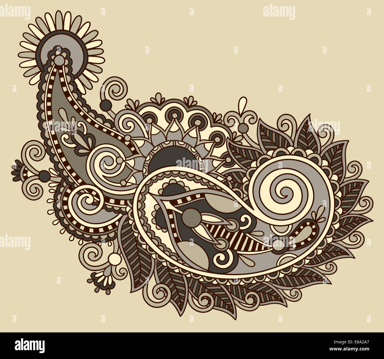 original digital draw line art ornate flower design. Ukrainian t Stock ...