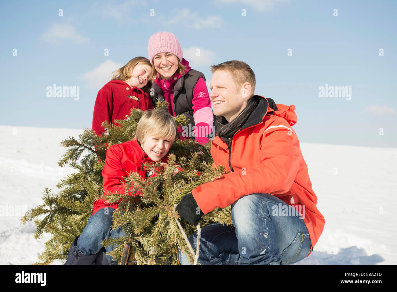 Family sitting with branches in winter, smiling, Bavaria, Germany Stock ...