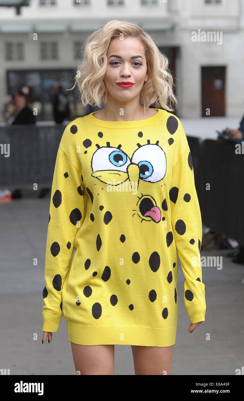 Rita Ora leaving the Radio 1 studios, wearing a SpongeBob SquarePants ...