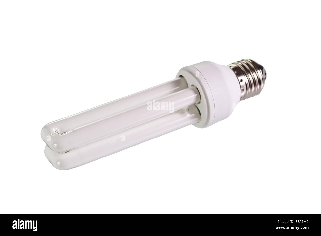 Single fluorescent Light Bulb on white background Stock Photo - Alamy