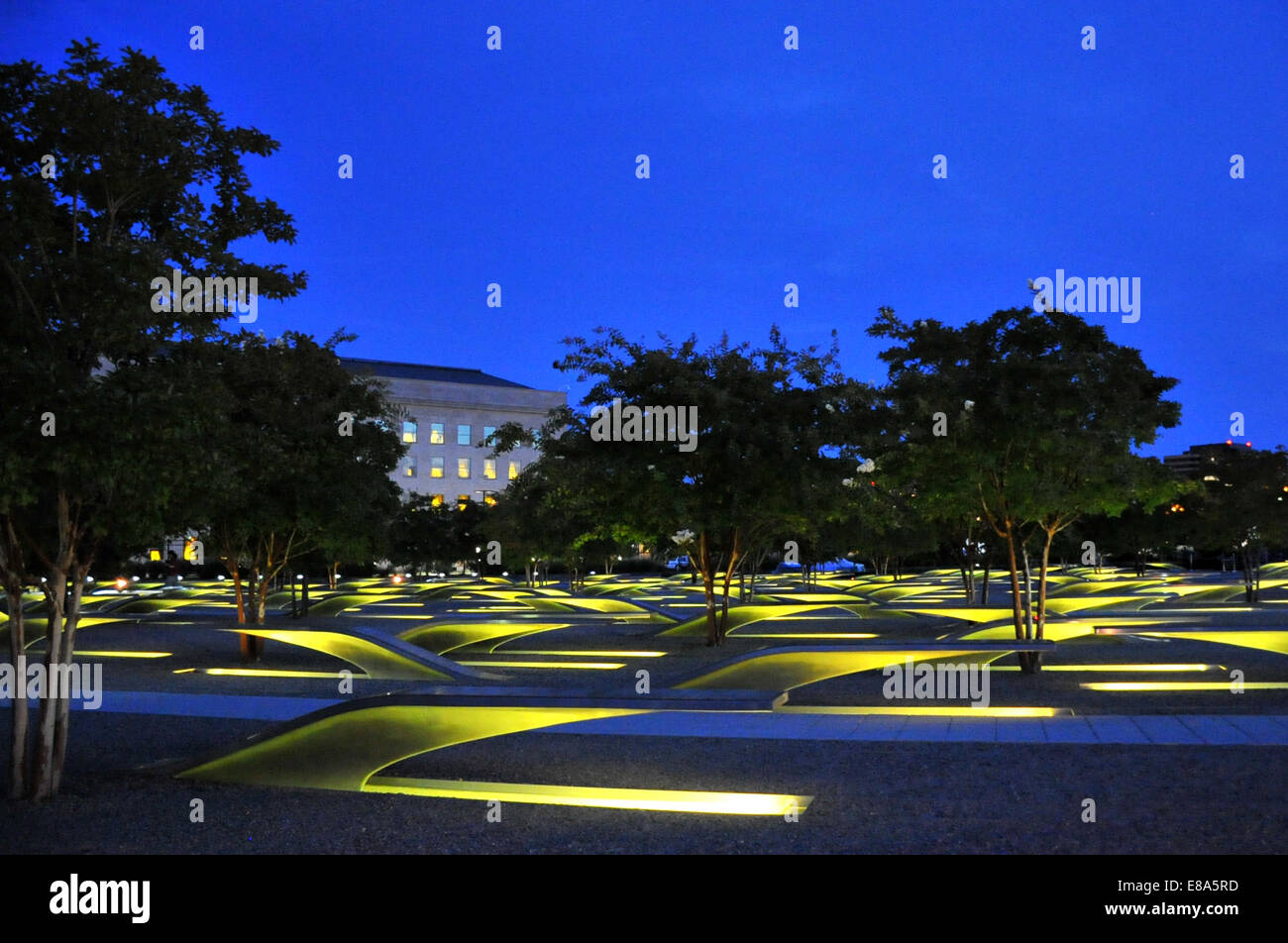 Lights illuminate the national 9 11 pentagon memorial in arlington hi ...