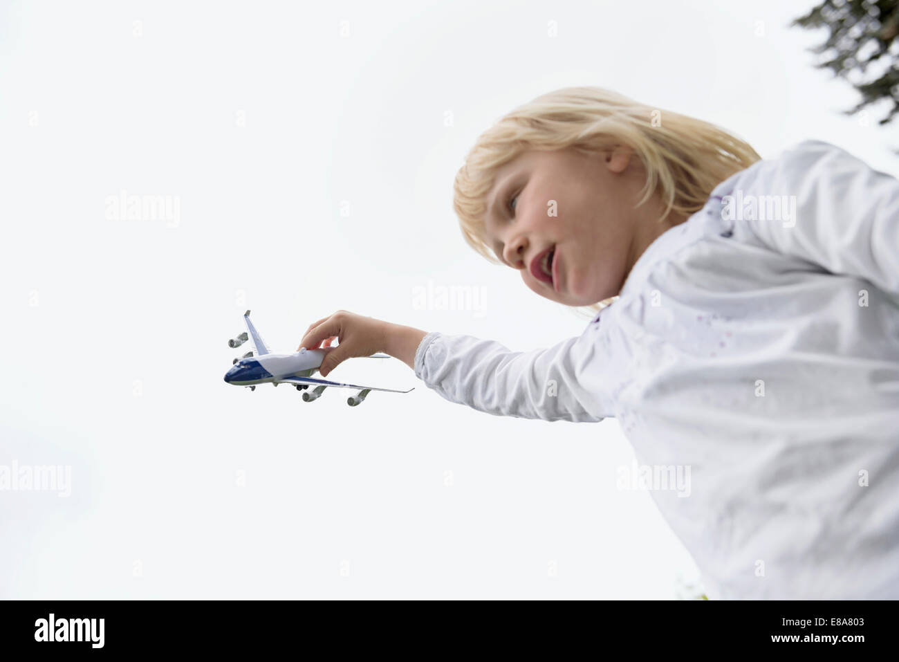 Young blonde girl flying model airplane Stock Photo - Alamy