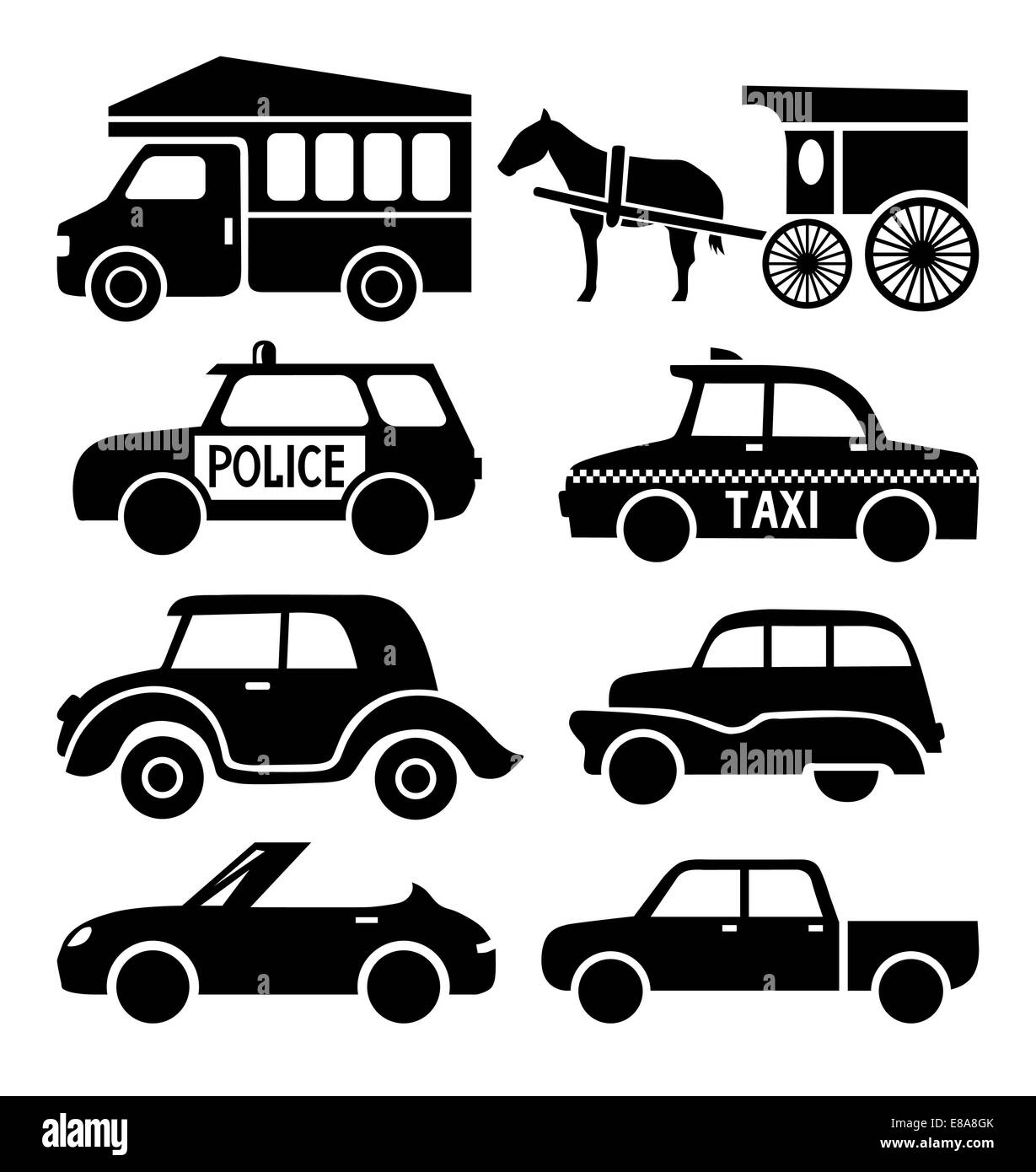 car icons set, black auto pictogram collection Stock Photo - Alamy