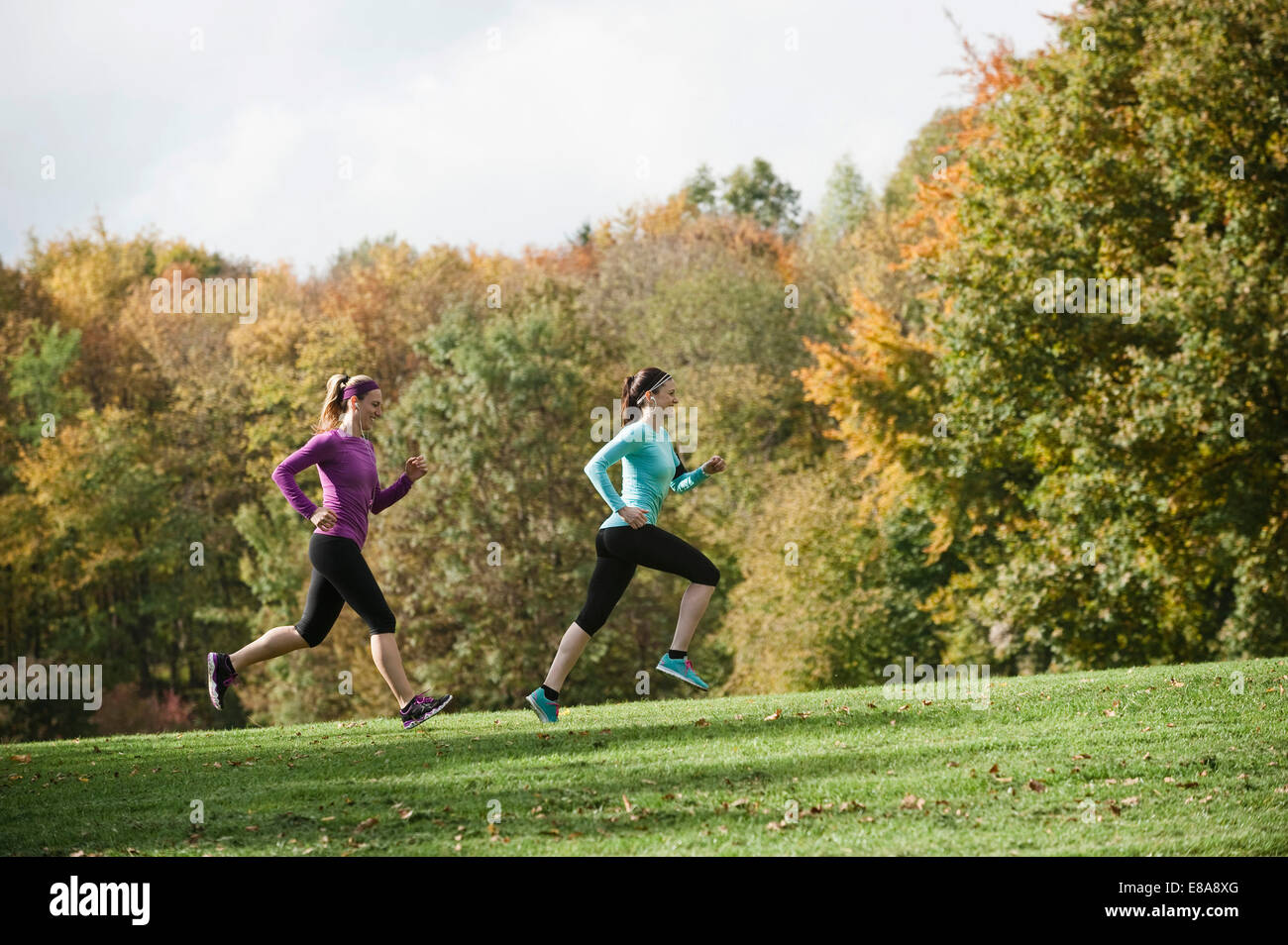 Women jogging in park, Woerthsee, Bavaria, Germany Stock Photo - Alamy