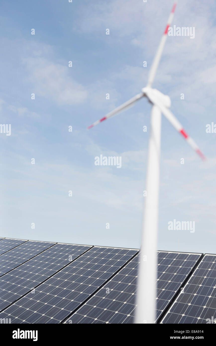 Photovoltaic panel electricity wind turbine energy Stock Photo - Alamy