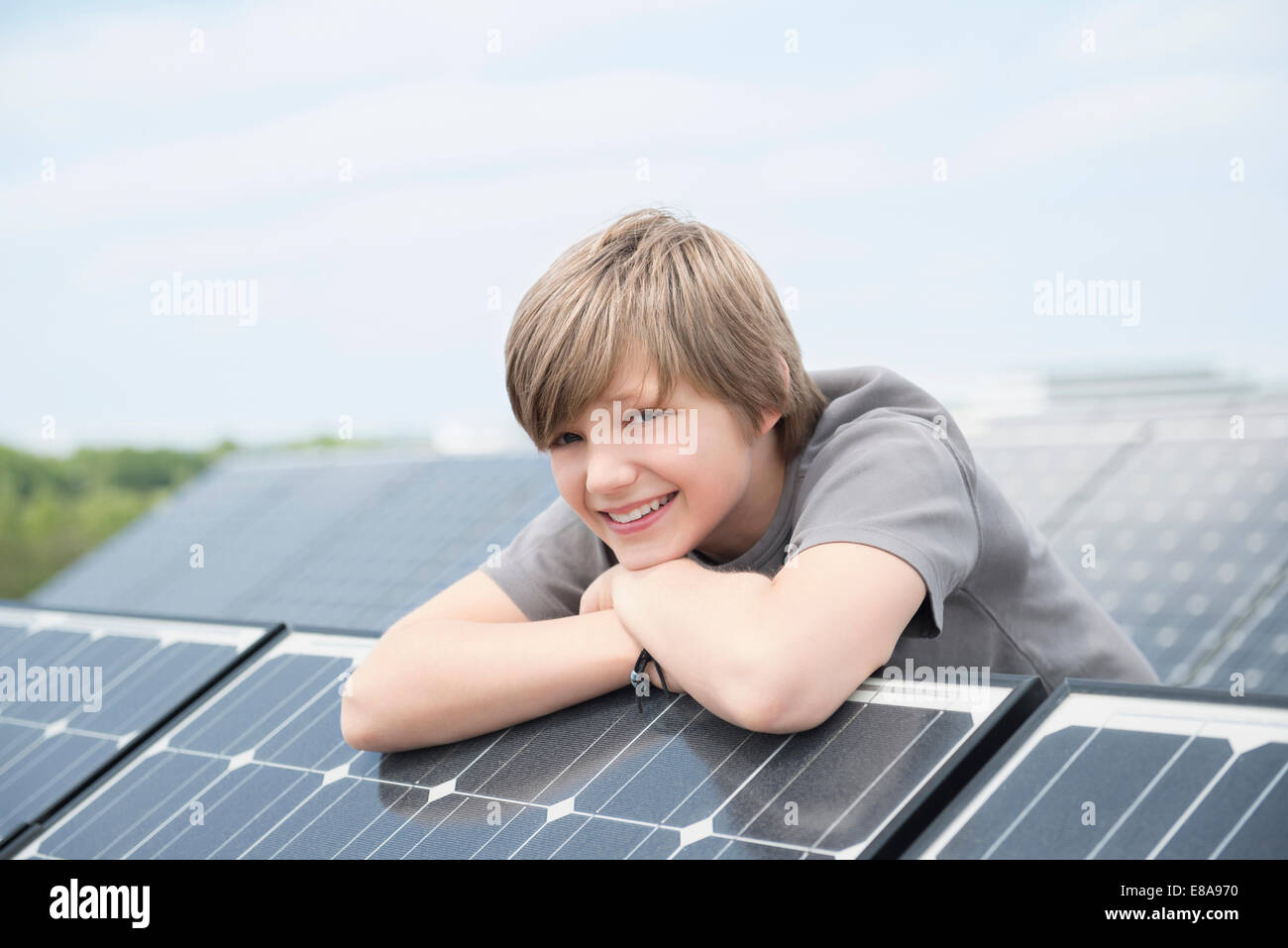 Close up portrait boy Photovoltaic panel Stock Photo - Alamy