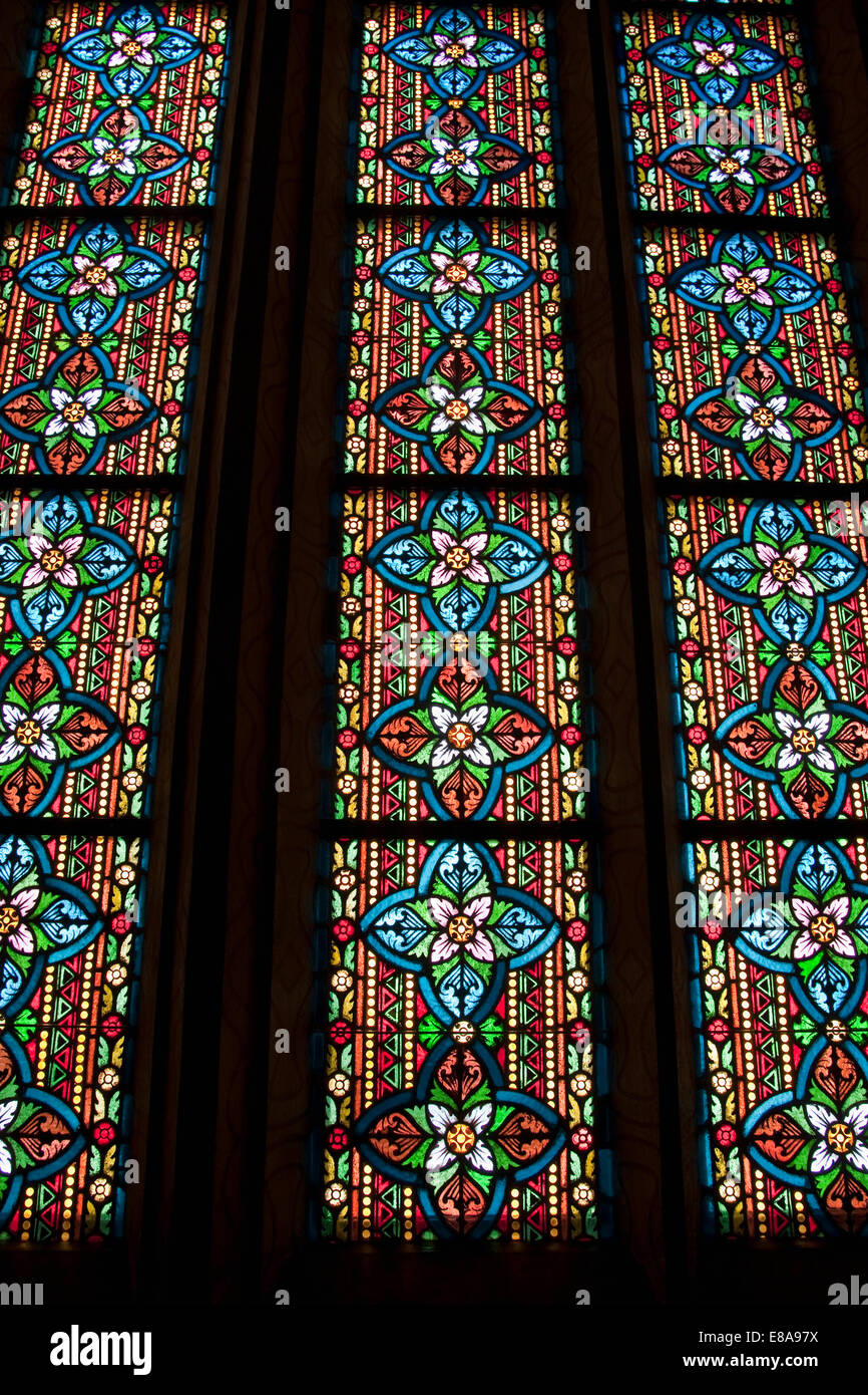 View of stained glass window in Mathias Church, Budapest, Hungary Stock ...