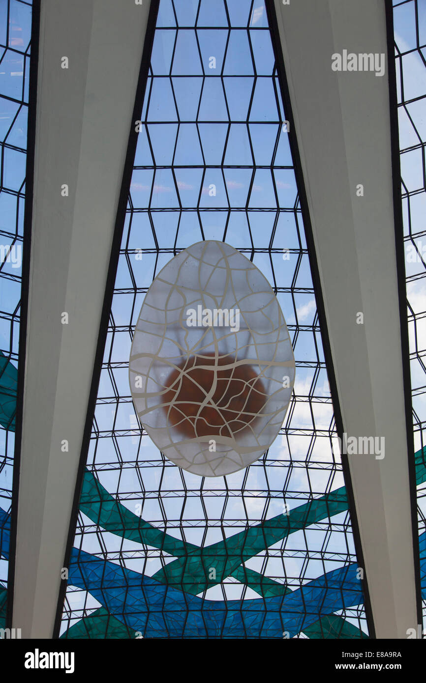 Stained glass window inside Metropolitan Cathedral, Brasilia, Federal ...