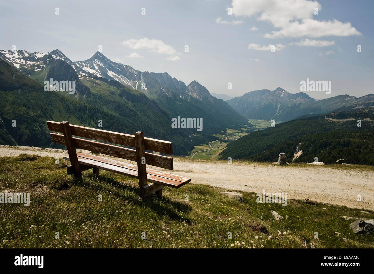Bench in Pfitsch Valley at Zillertal Alps, Alto Adige, Italy Stock ...