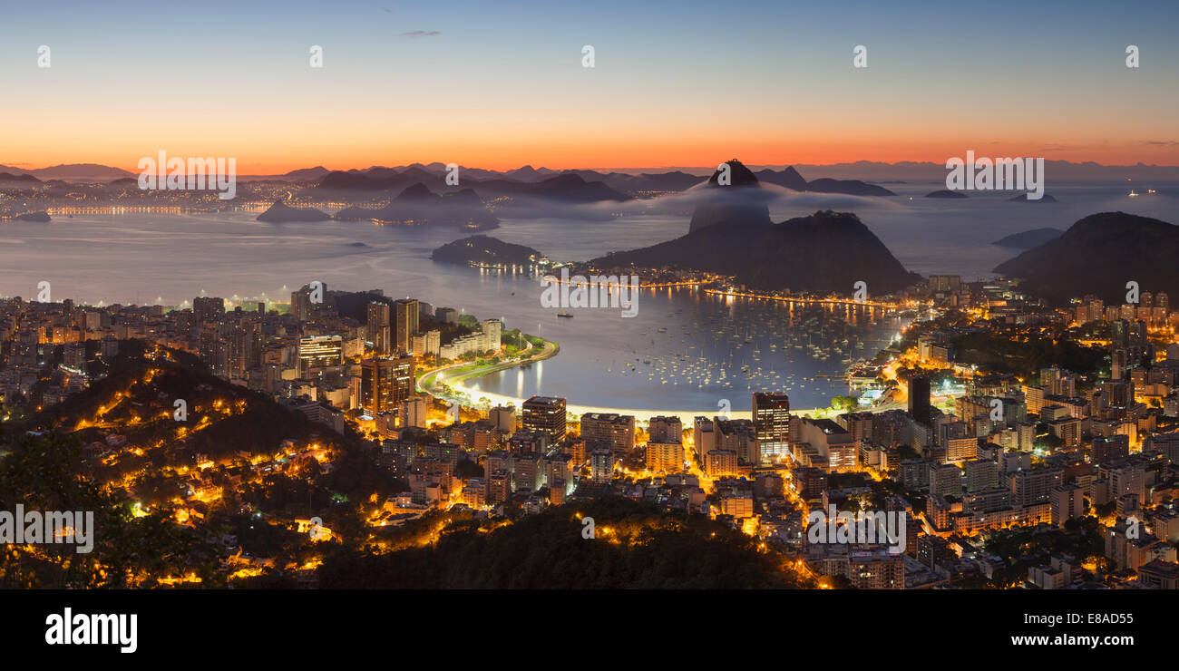 View of Sugarloaf Mountain and Botafogo Bay at dawn, Rio de Janeiro ...
