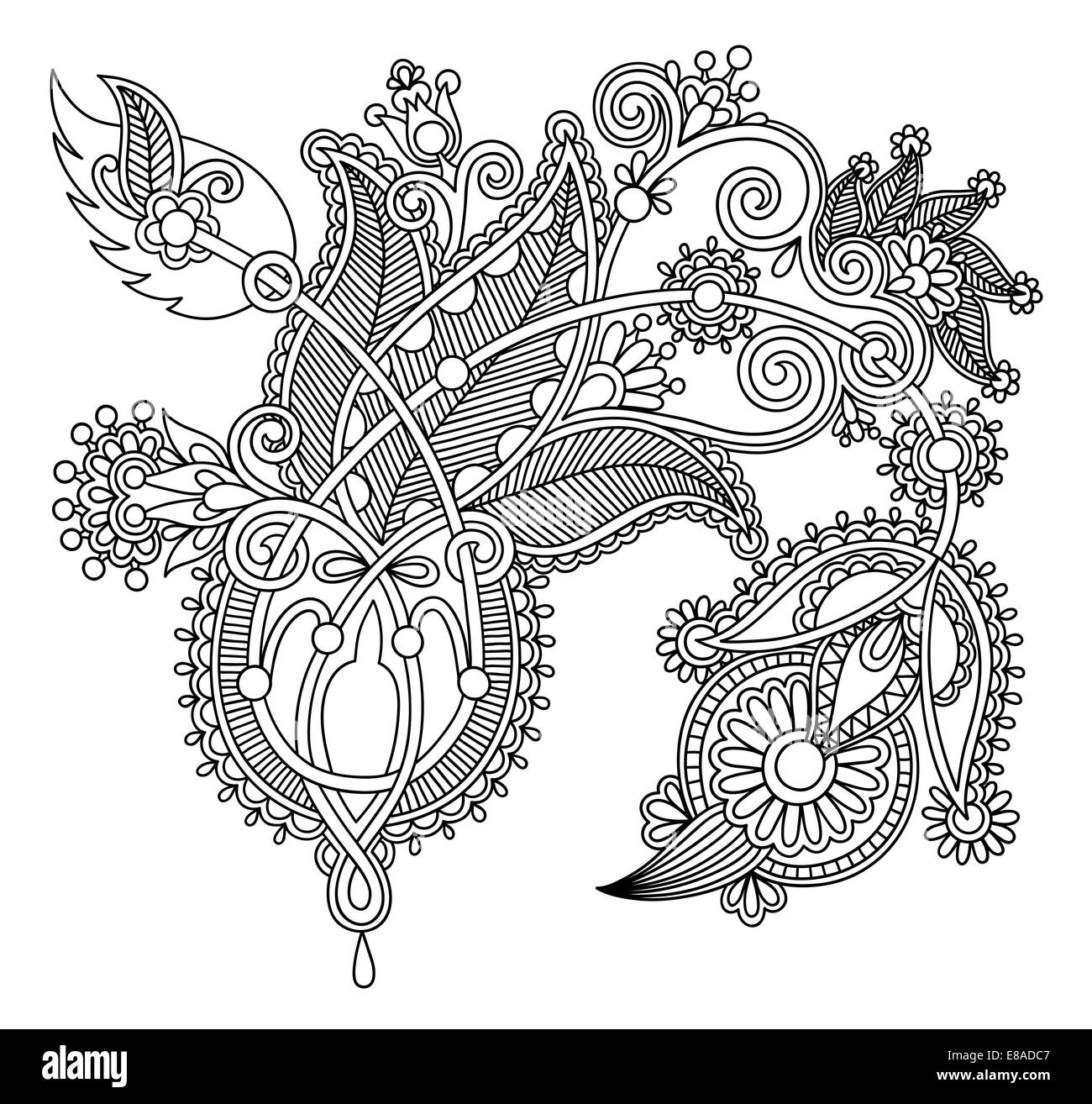 original hand draw line art ornate flower design Stock Photo - Alamy