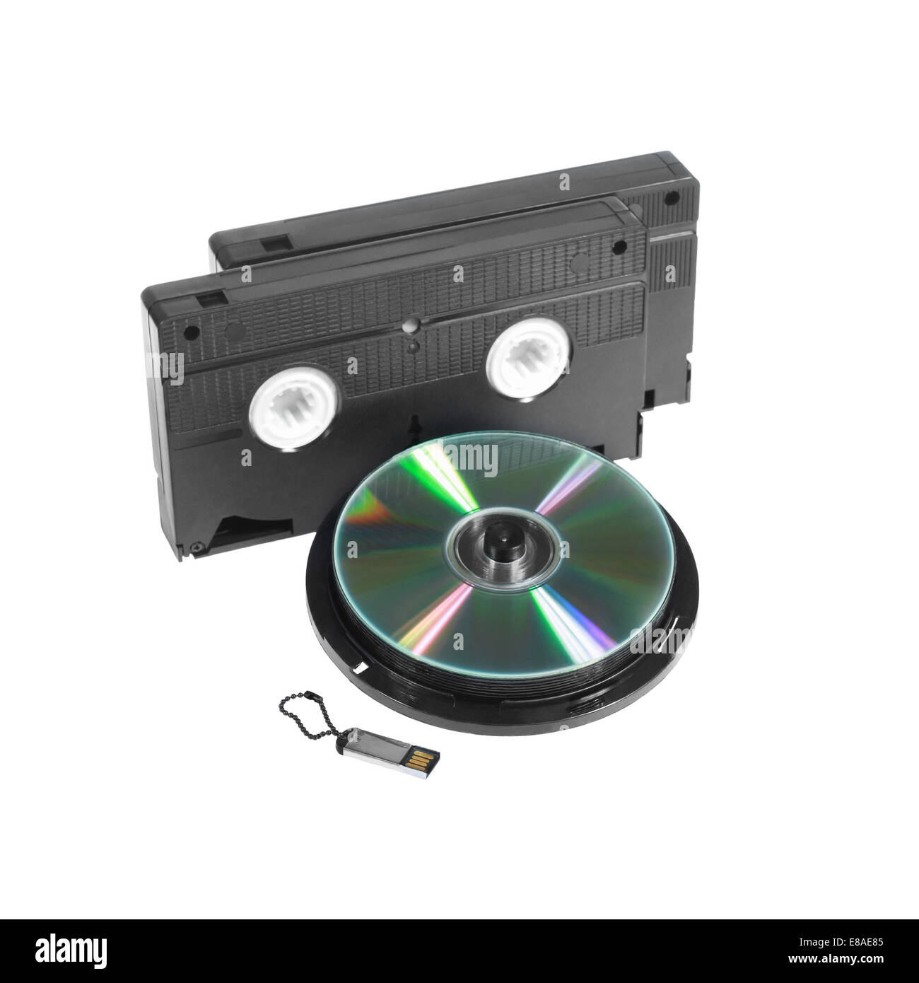 Cartridges, compact disk and flash memory card isolated on white ...