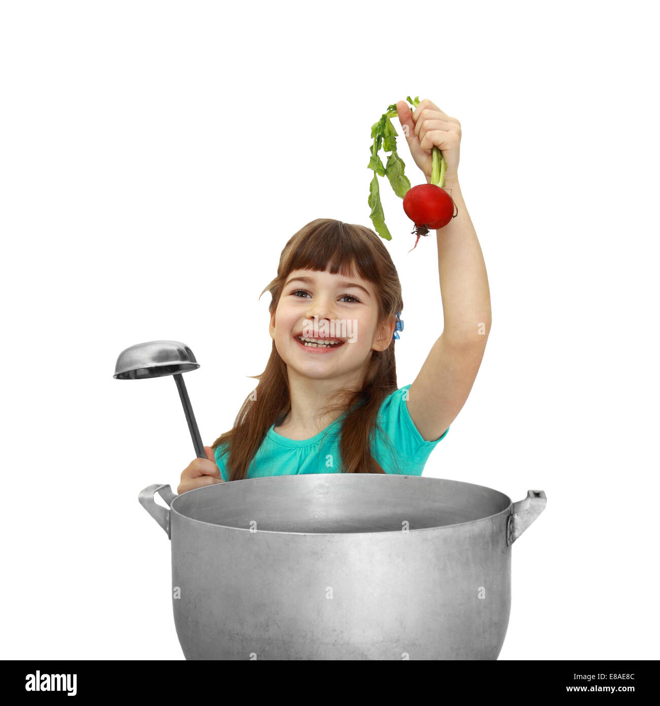 Girl trying to cook isolated on white background Stock Photo - Alamy