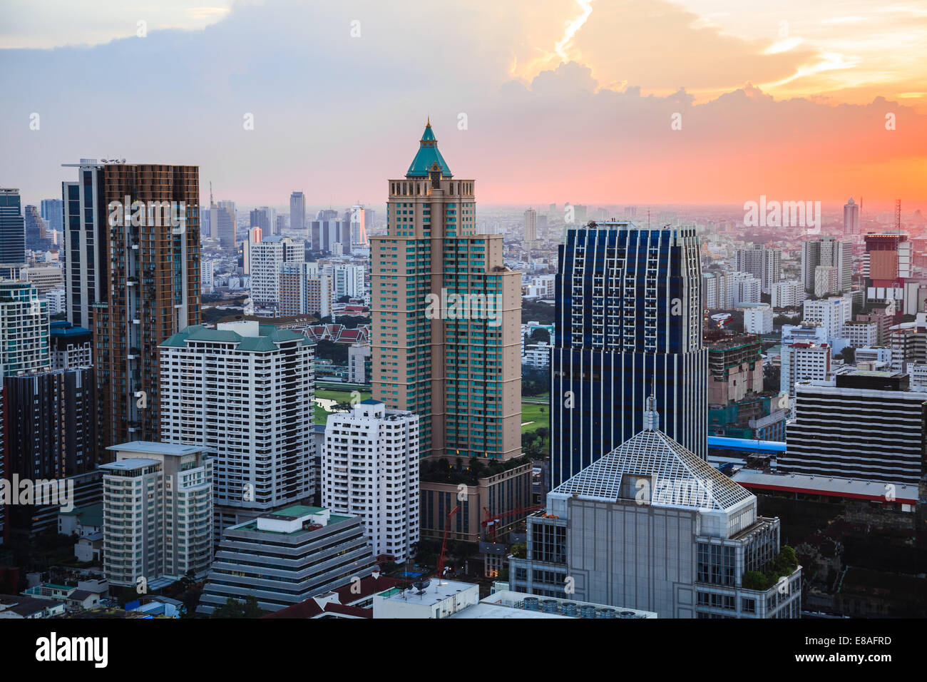 Aerial view of Bangkok Skyline at sunset Stock Photo - Alamy