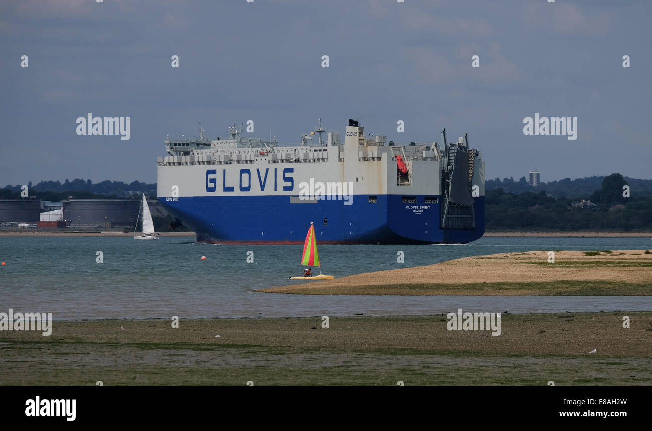 The Glovis spirit car transporter ship sails up Southampton water on ...