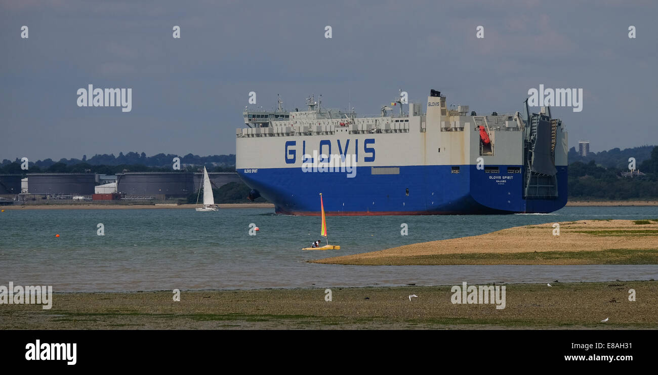 The Glovis spirit car transporter ship sails up Southampton water on ...
