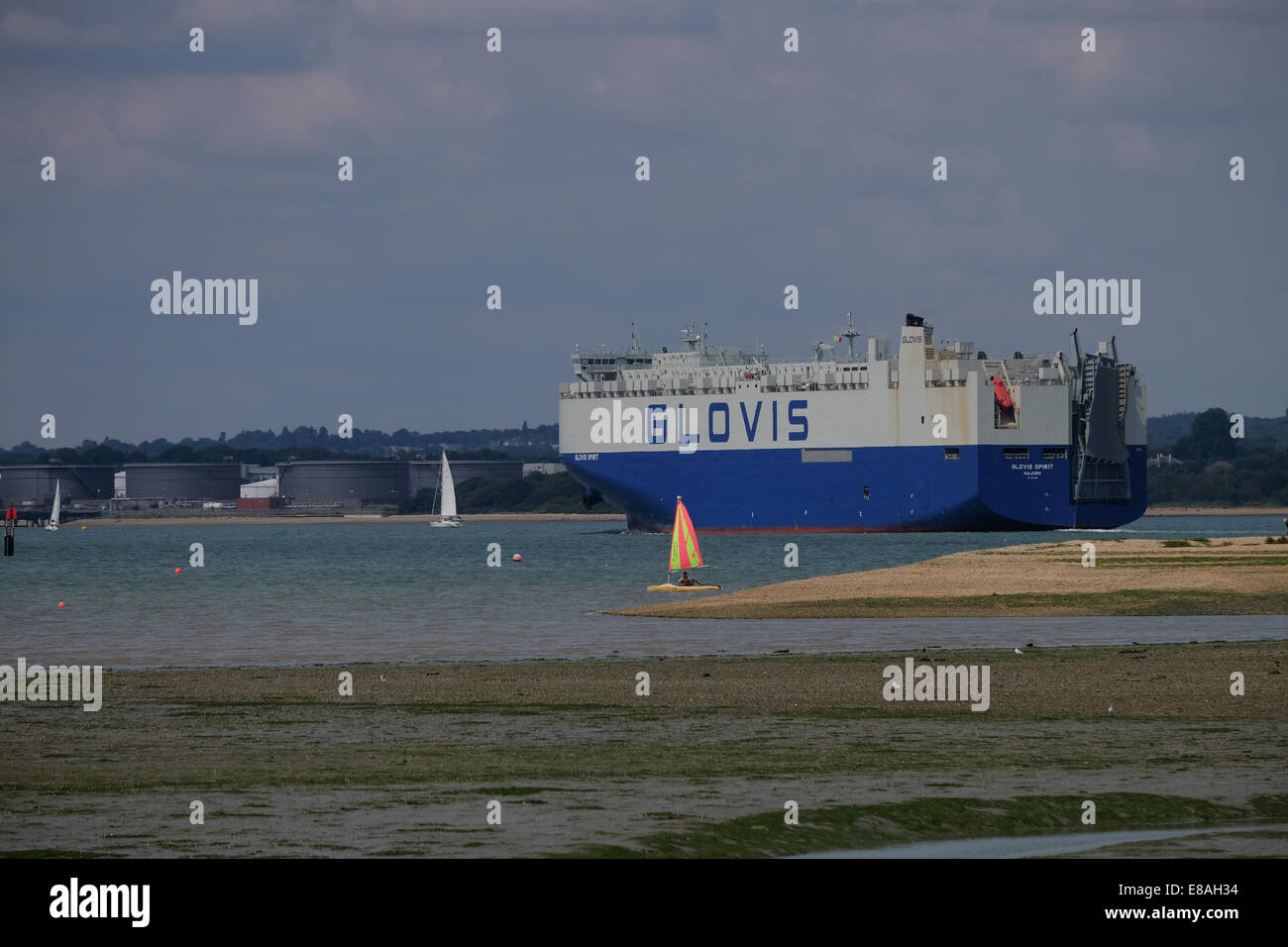 The Glovis spirit car transporter ship sails up Southampton water on ...